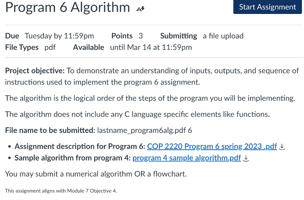 Solved Program 6 Algorithm at Due Tuesday by 11:59pm Points | Chegg.com