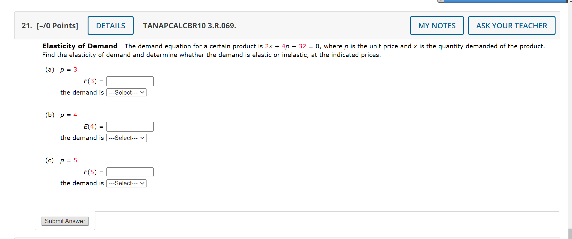 Solved Elasticity of Demand The demand equation for a | Chegg.com