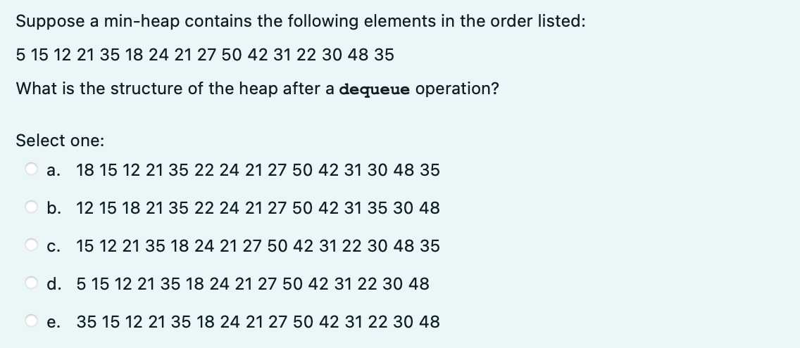 Solved What is the structure of the heap after a dequeue | Chegg.com