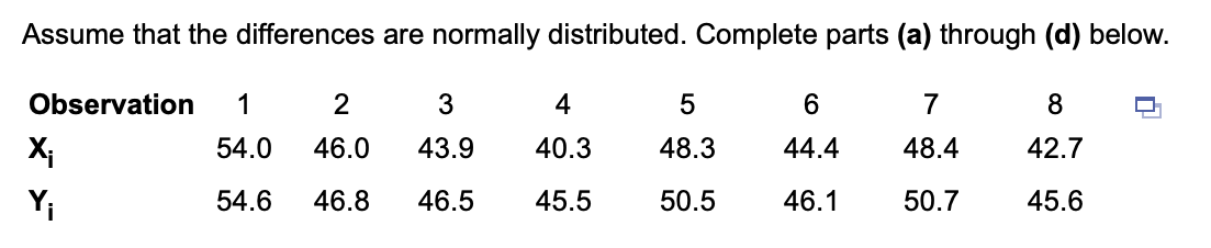 Solved (a) Compute avg(d) and sd. (b) Test if μd