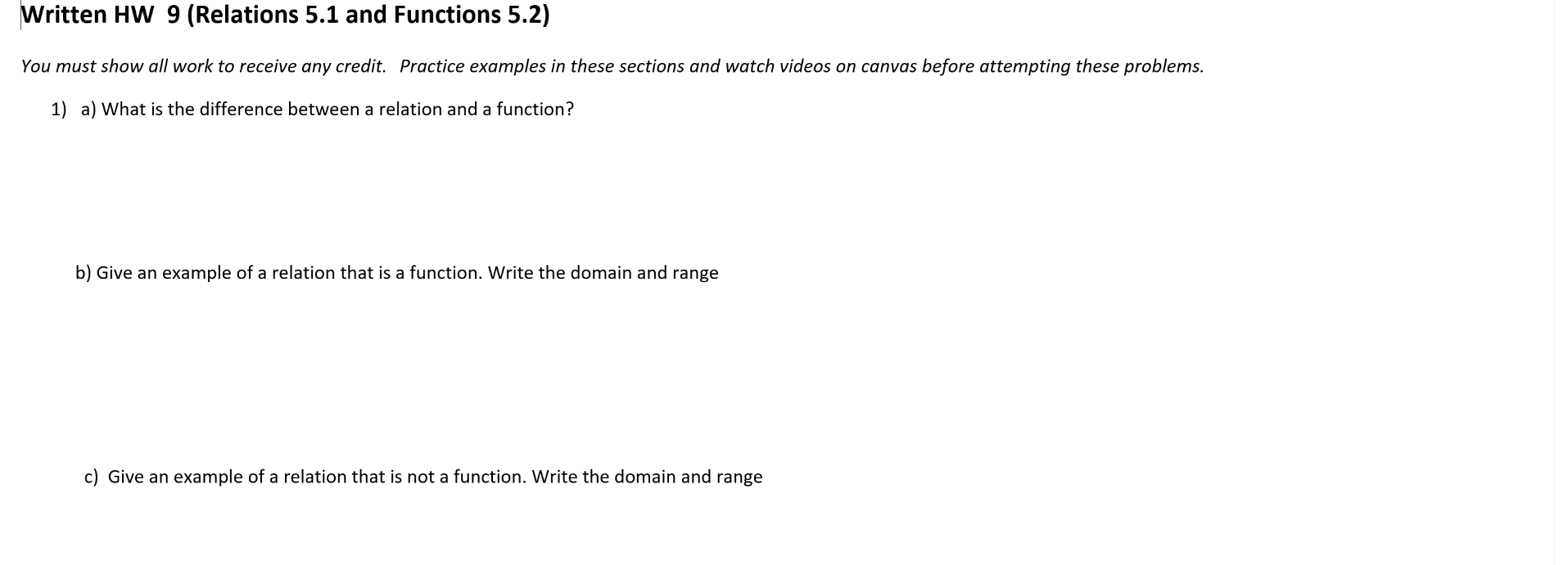 Solved Written HW 9 (Relations 5.1 and Functions 5.2) You | Chegg.com