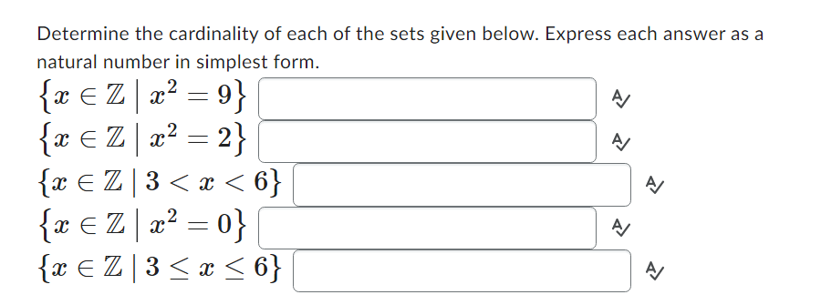 Solved Determine the cardinality of each of the sets given | Chegg.com