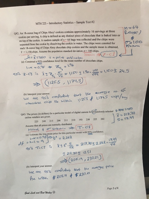 Solved MTH 225-Introductory Statistics-Sample Test #2 0%2: | Chegg.com