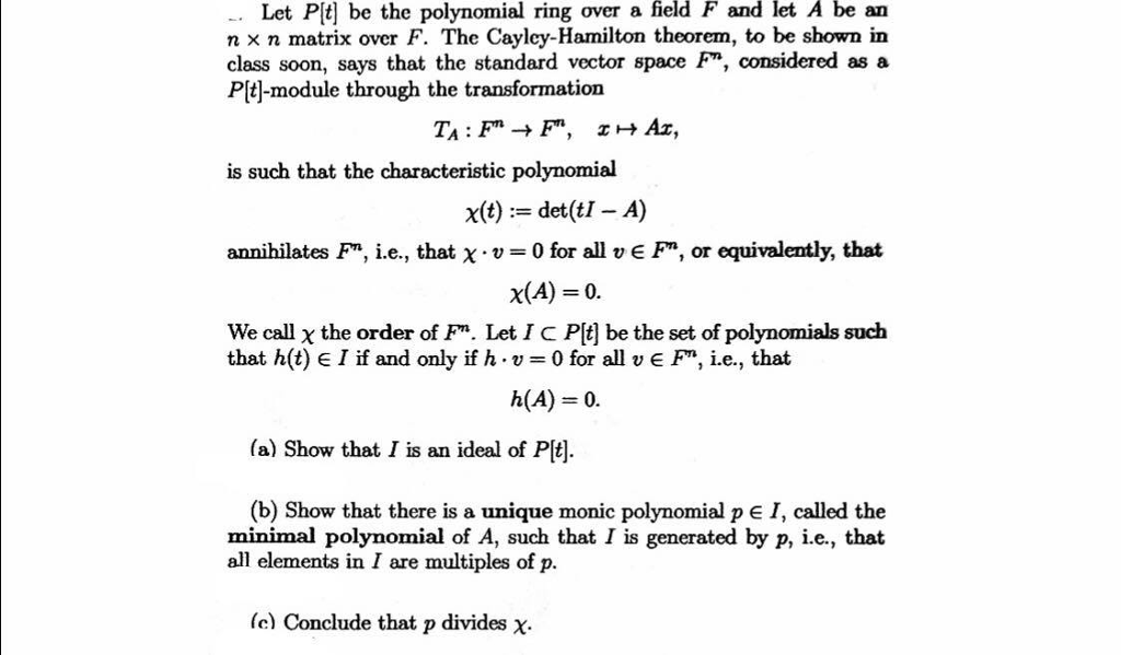 Solved and let A be Let Pit] be the polynomial ring over a | Chegg.com