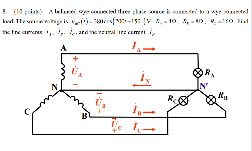 Solved = 8. (10 points) A balanced wye-connected three-phase | Chegg.com