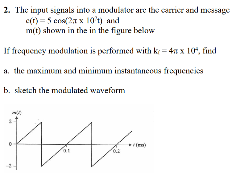 Solved 2. The input signals into a modulator are the carrier | Chegg.com