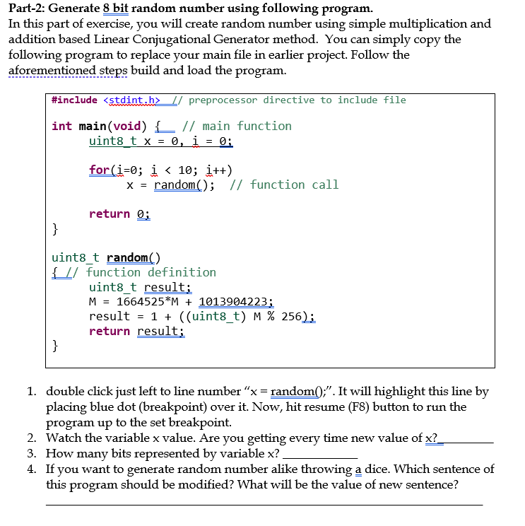 Solved Part-2: Generate 8 bit random number using following | Chegg.com