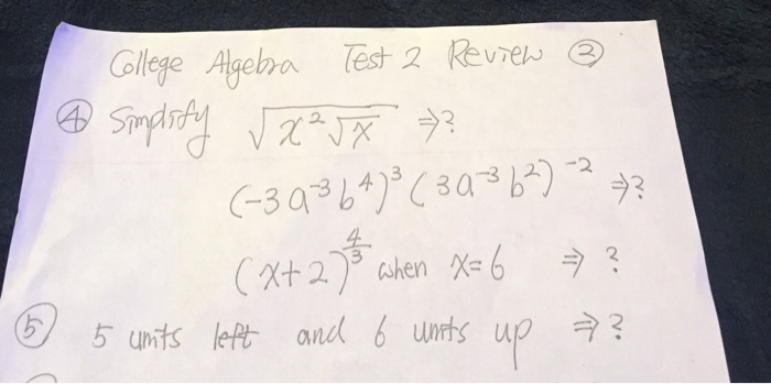 Solved College Algebra test 2 Review. Simplify Squareroot | Chegg.com