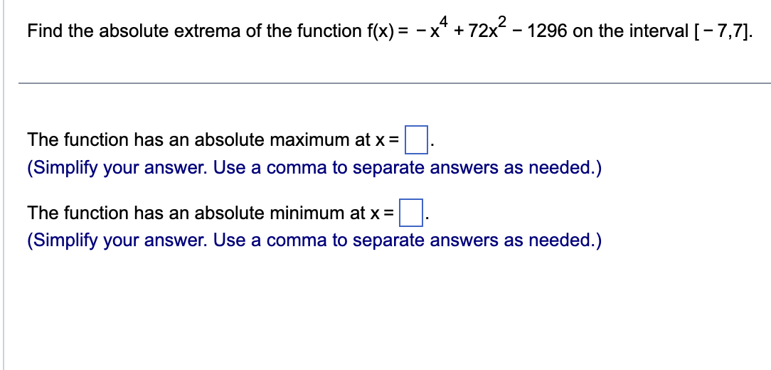 Solved Find the absolute extrema of the function | Chegg.com