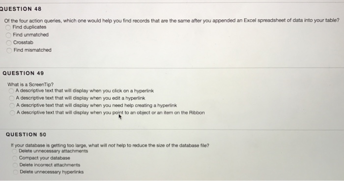 Solved Of the four action queries, which one would help you | Chegg.com