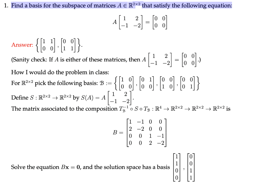 Solved 1. Find a basis for the subspace of matrices A € R²×² | Chegg.com