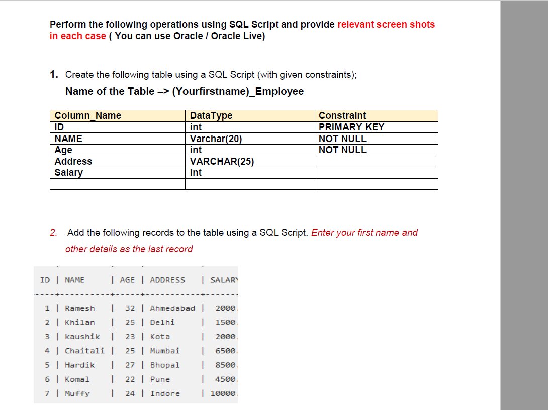 Solved Perform the following operations using SQL Script and | Chegg.com