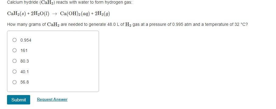 Solved Calcium hydride (CaH2) reacts with water to form | Chegg.com