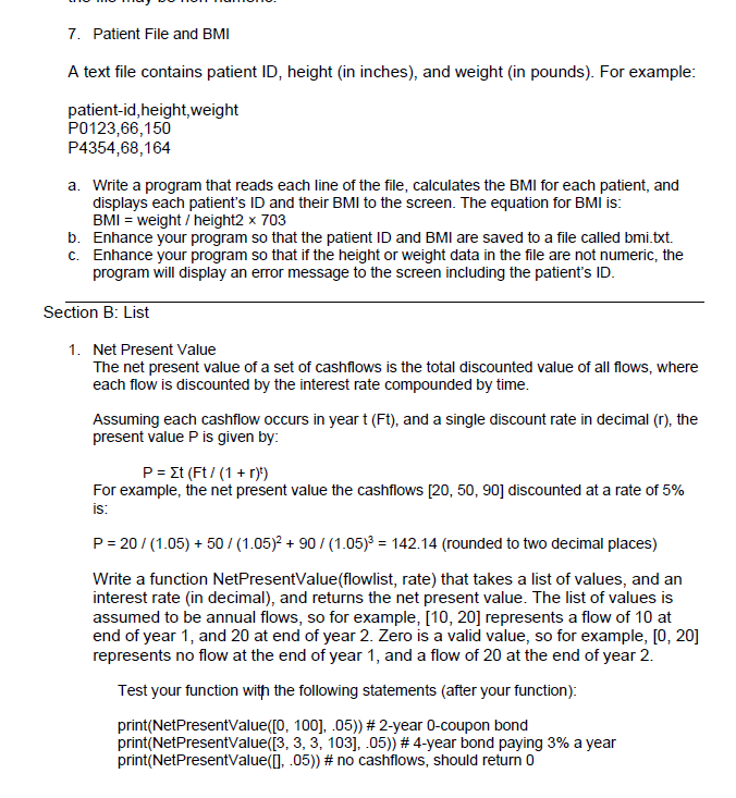 Solved 7. Patient File and BMI A text file contains patient | Chegg.com