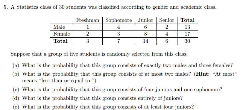 Solved A Statistics class of 30 students was classified | Chegg.com