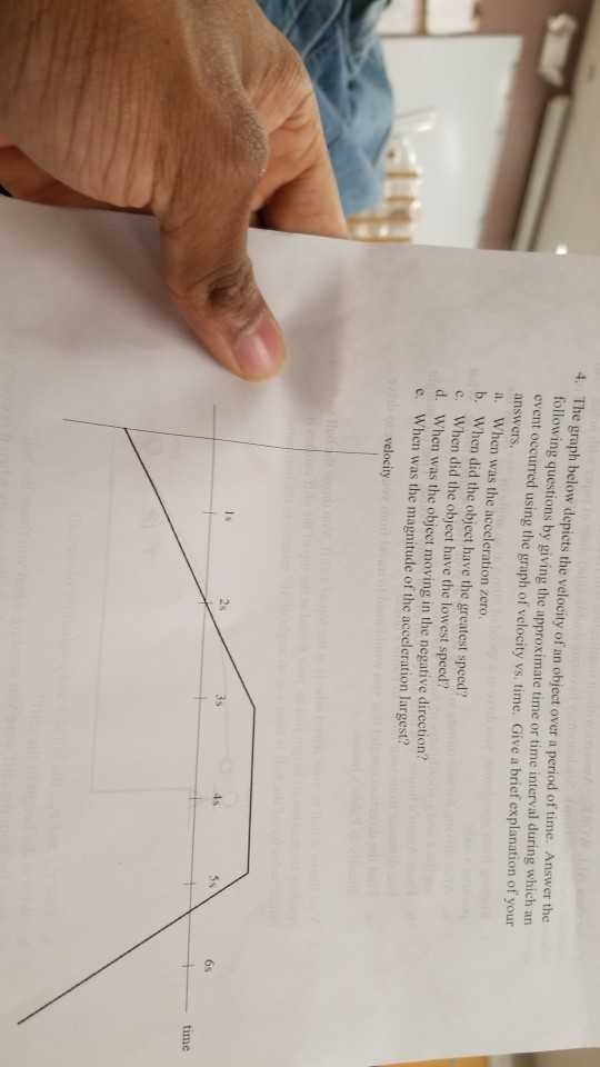 Solved 4. T he graph below depicts the velocity of an object | Chegg.com