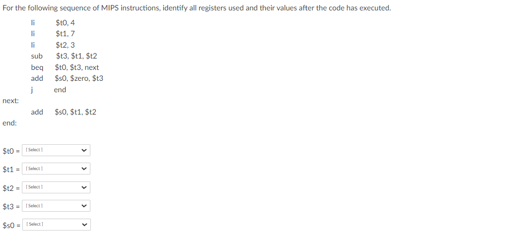 Solved For the following sequence of MIPS instructions, | Chegg.com