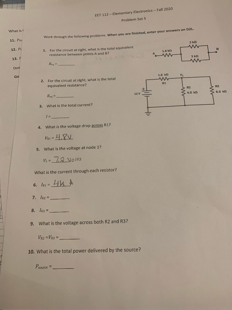 Solved EET 112 - Elementary Electronics - Fall 2020 Problem | Chegg.com