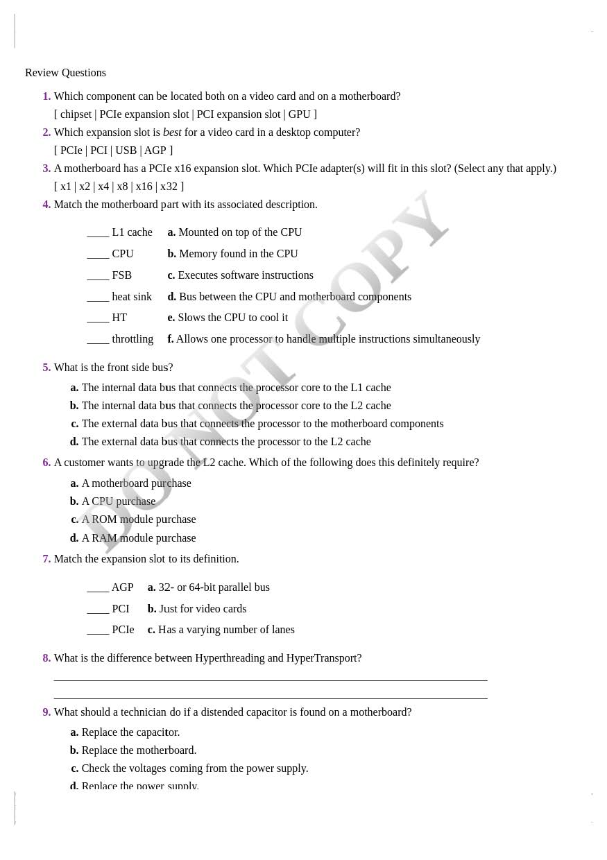 Solved Review Questions 1. Which component can be located | Chegg.com