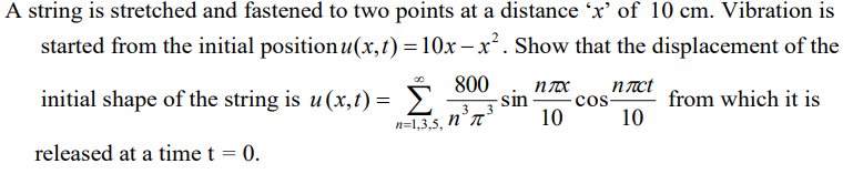 Solved A string is stretched and fastened to two points at a | Chegg.com