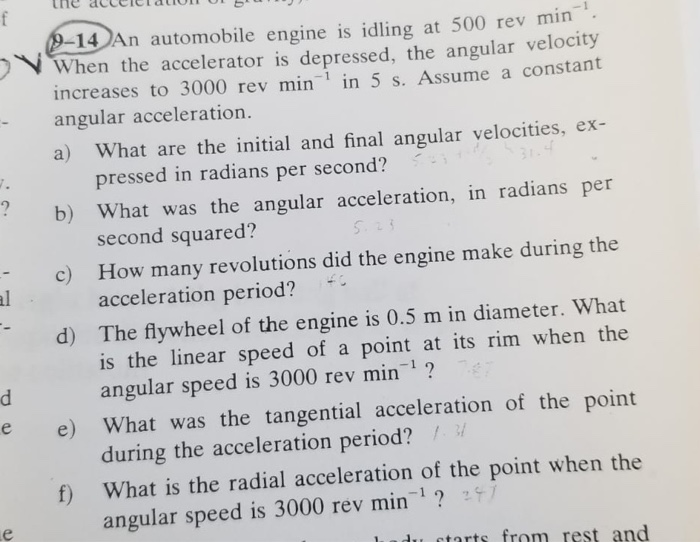 Solved f -14 An automobile engine is idling at 500 rev min | Chegg.com