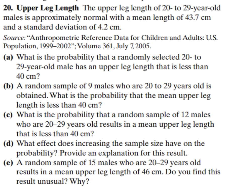 Solved 20. Upper Leg Length The upper leg length of 20- to | Chegg.com