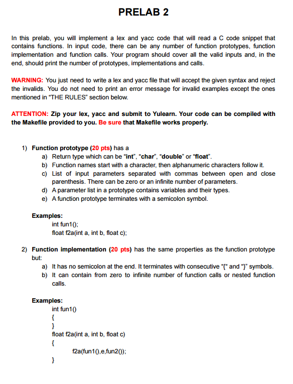 Solved PRELAB 2 In this prelab, you will implement a lex and | Chegg.com