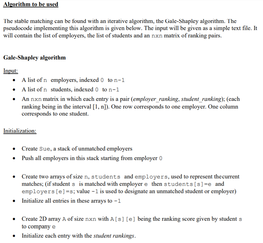 The Stable Matching problem Problem Description This | Chegg.com