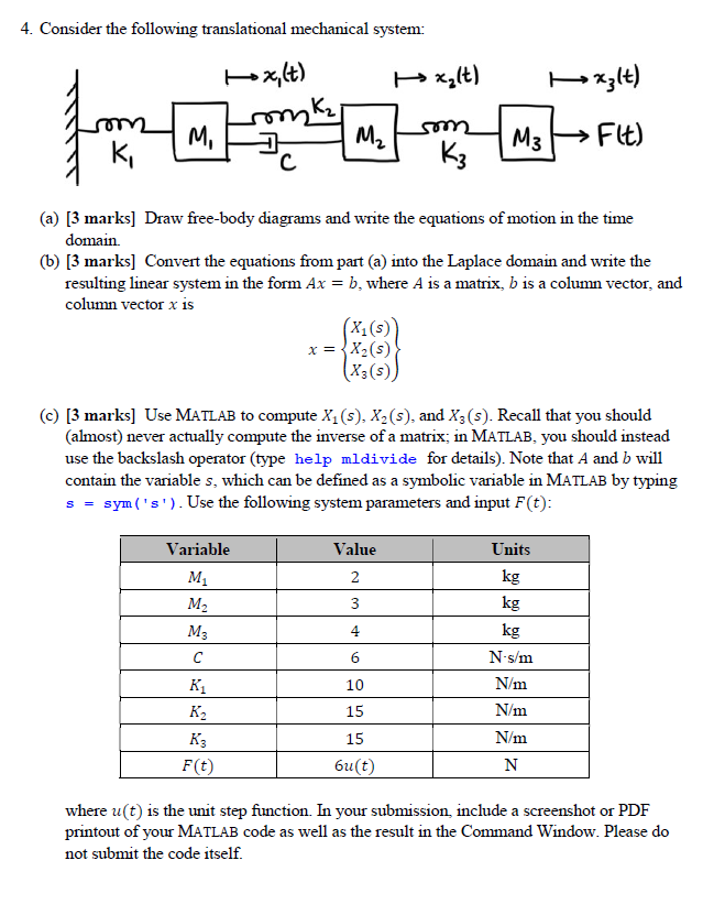 Solved 4. Consider the following translational mechanical | Chegg.com
