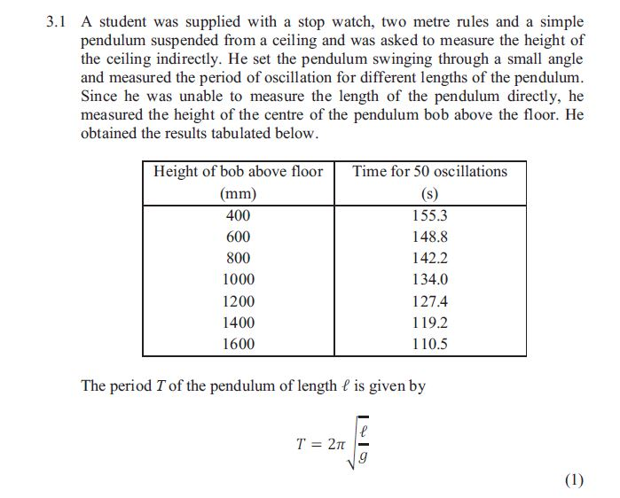 3.1 A student was supplied with a stop watch, two | Chegg.com