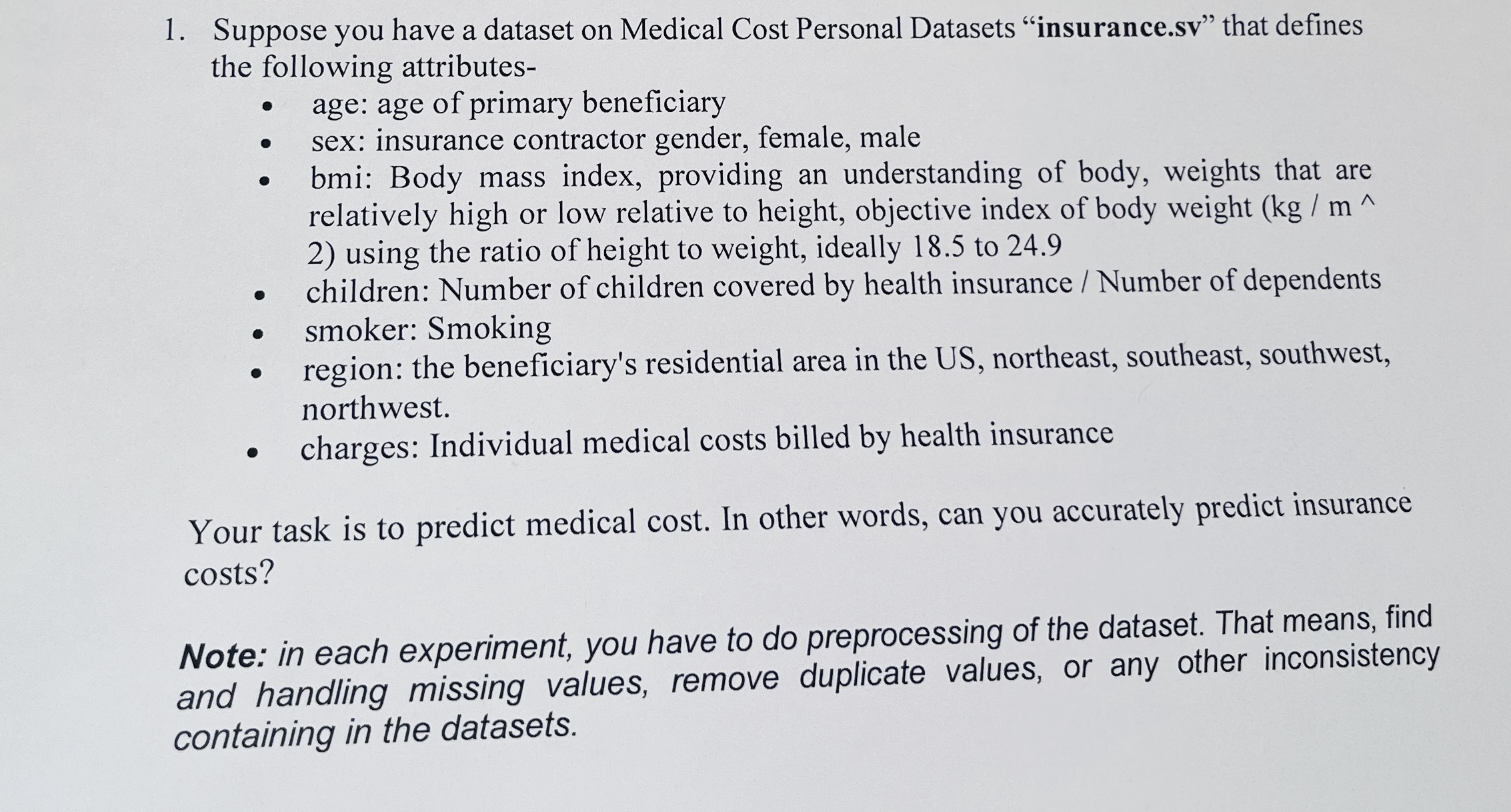 1. Suppose you have a dataset on Medical Cost | Chegg.com