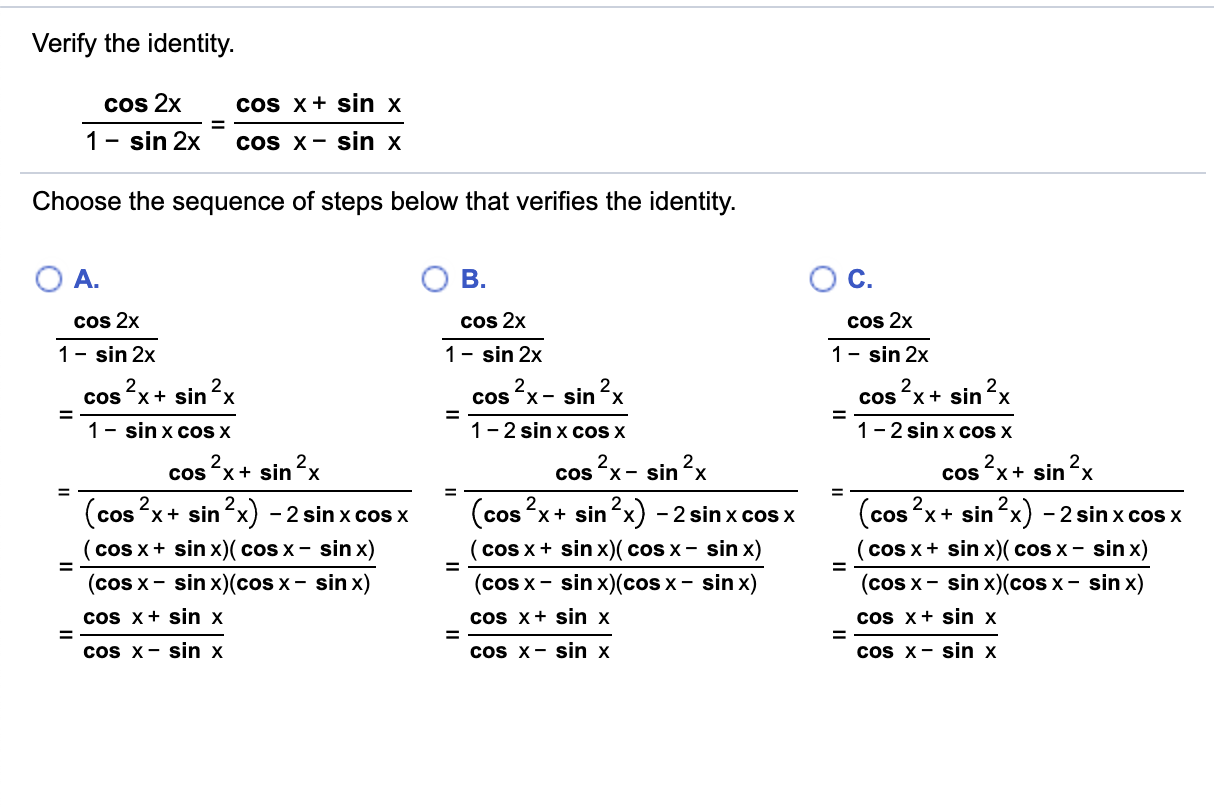 Solved Verify the identity. 2 2 sina x cot? x + sin 2 X = 1 | Chegg.com