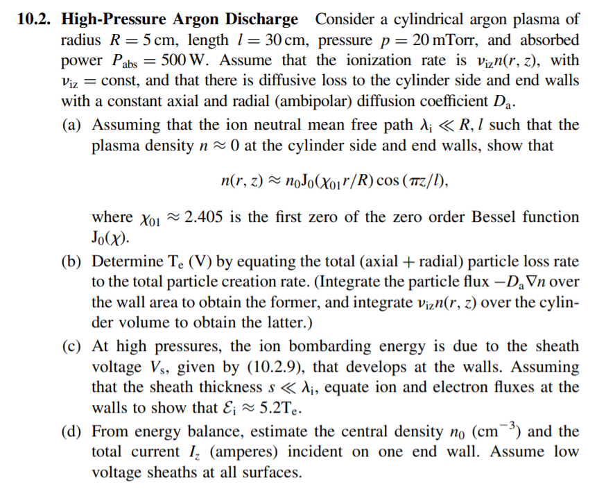 10.2. High-Pressure Argon Discharge Consider a | Chegg.com