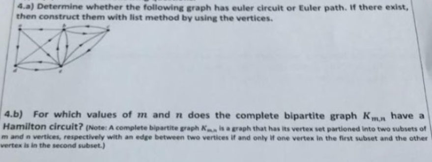 Solved 4.a) Determine whether the following graph has euler | Chegg.com
