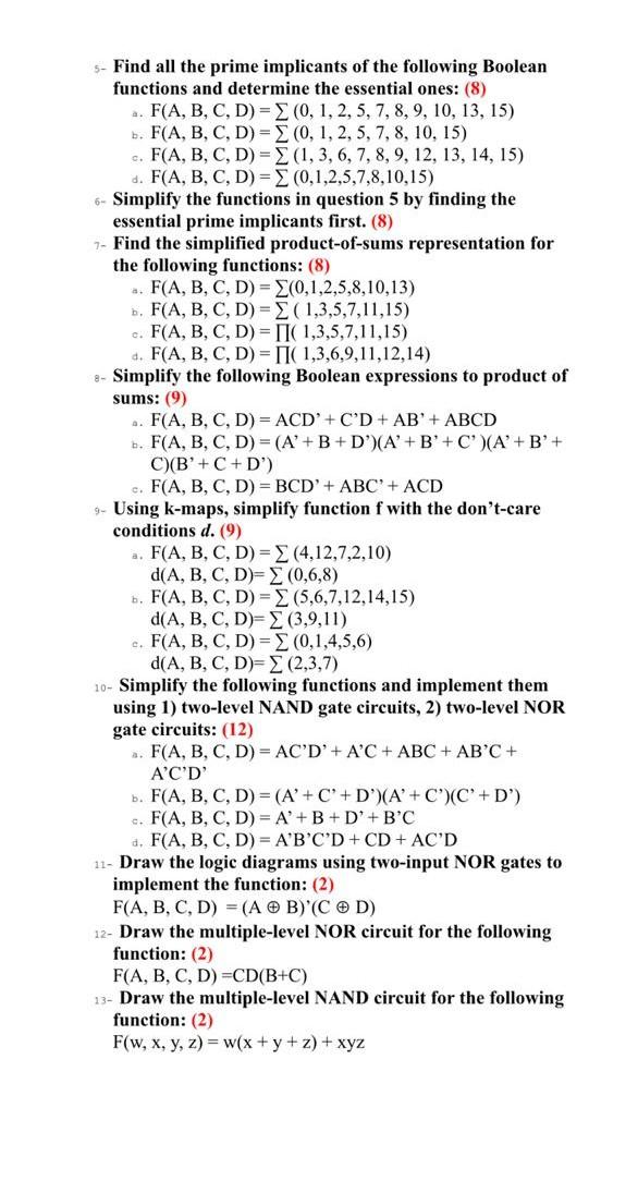 Solved 5- Find all the prime implicants of the following | Chegg.com