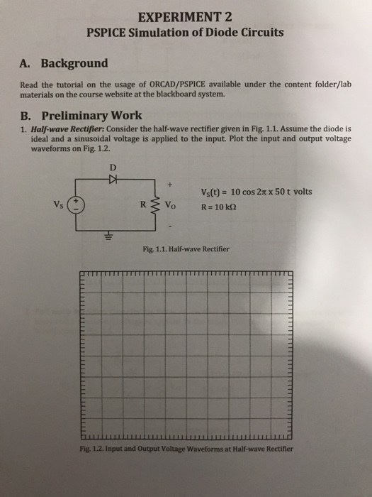 Solved EXPERIMENT 2 PSPICE Simulation of Diode Circuits A. | Chegg.com