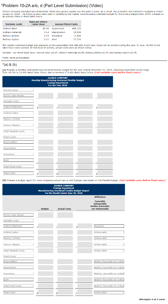 Solved *Problem 10-2A a-b, d (Part Level Submission) (Video) | Chegg.com