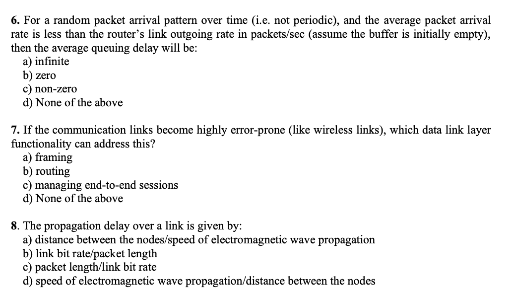 6. For a random packet arrival pattern over time | Chegg.com
