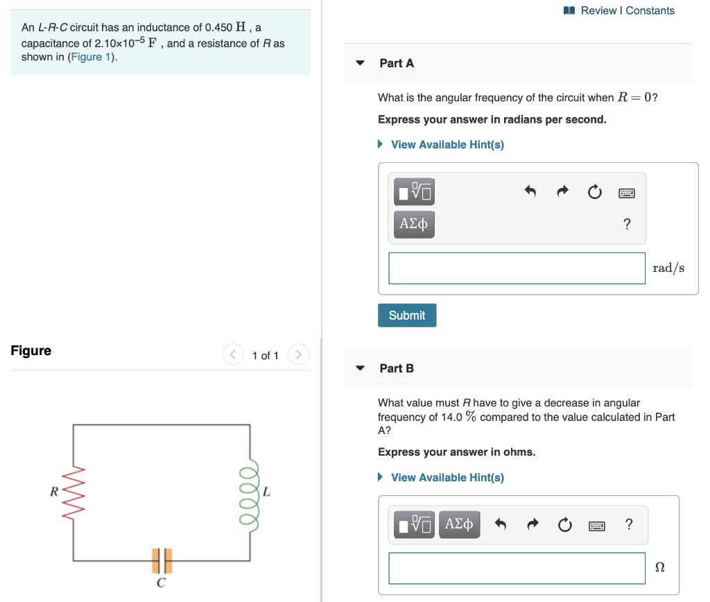 Solved II Review Constants An L-R-C circuit has an | Chegg.com