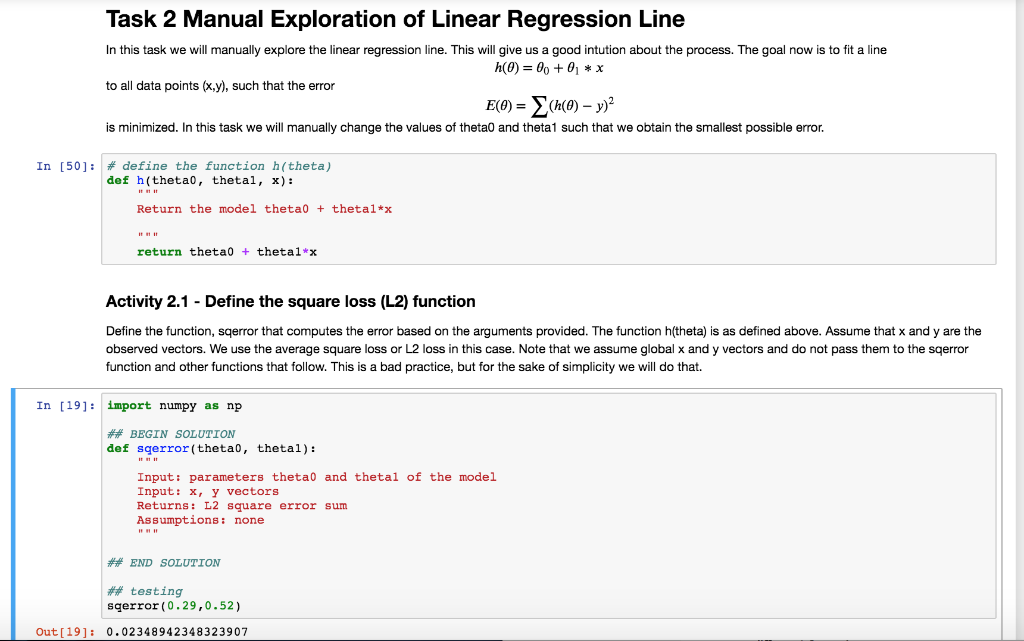 Task 2 Manual Exploration of Linear Regression Line | Chegg.com