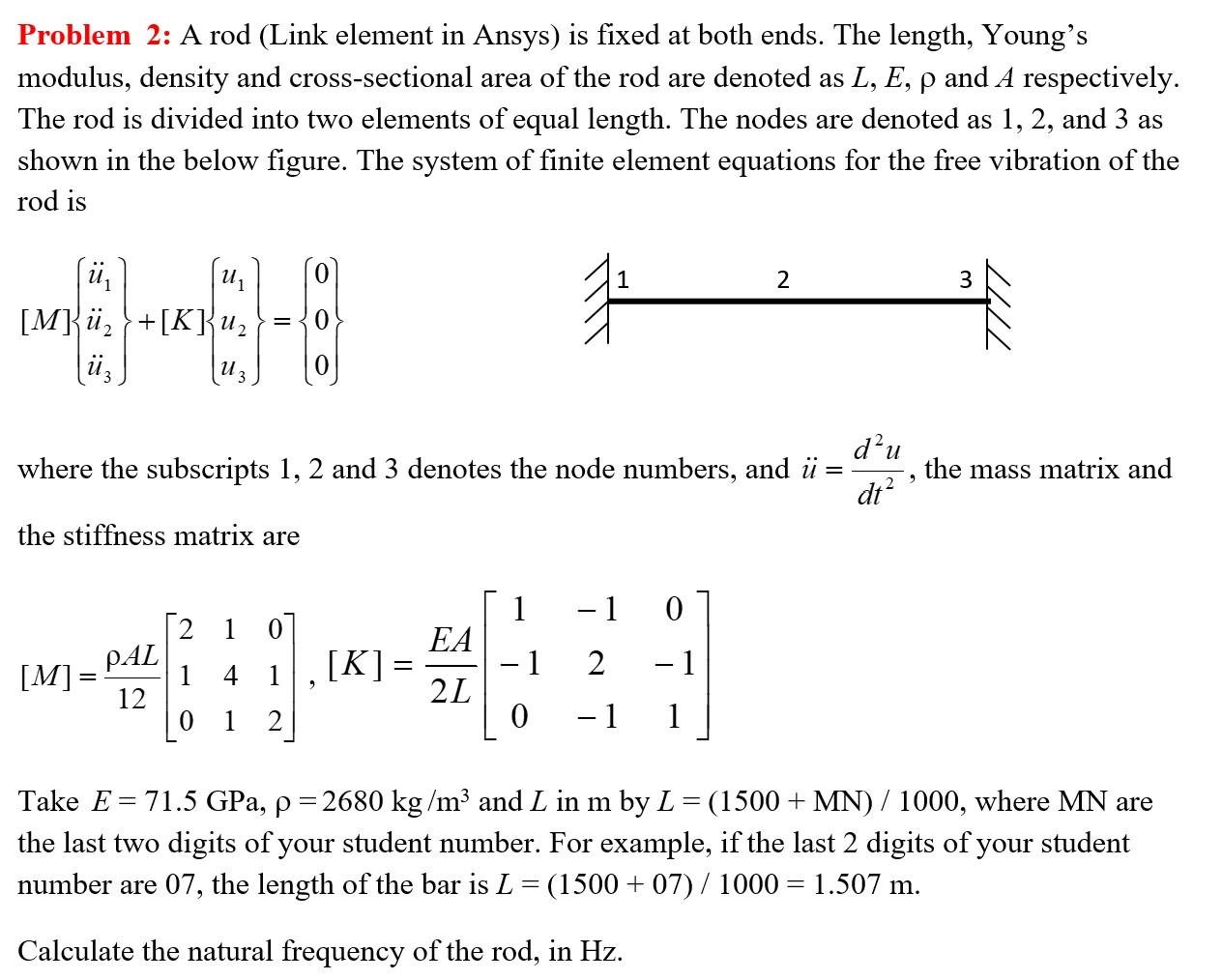 Problem 2: A rod (Link element in Ansys) is fixed at | Chegg.com