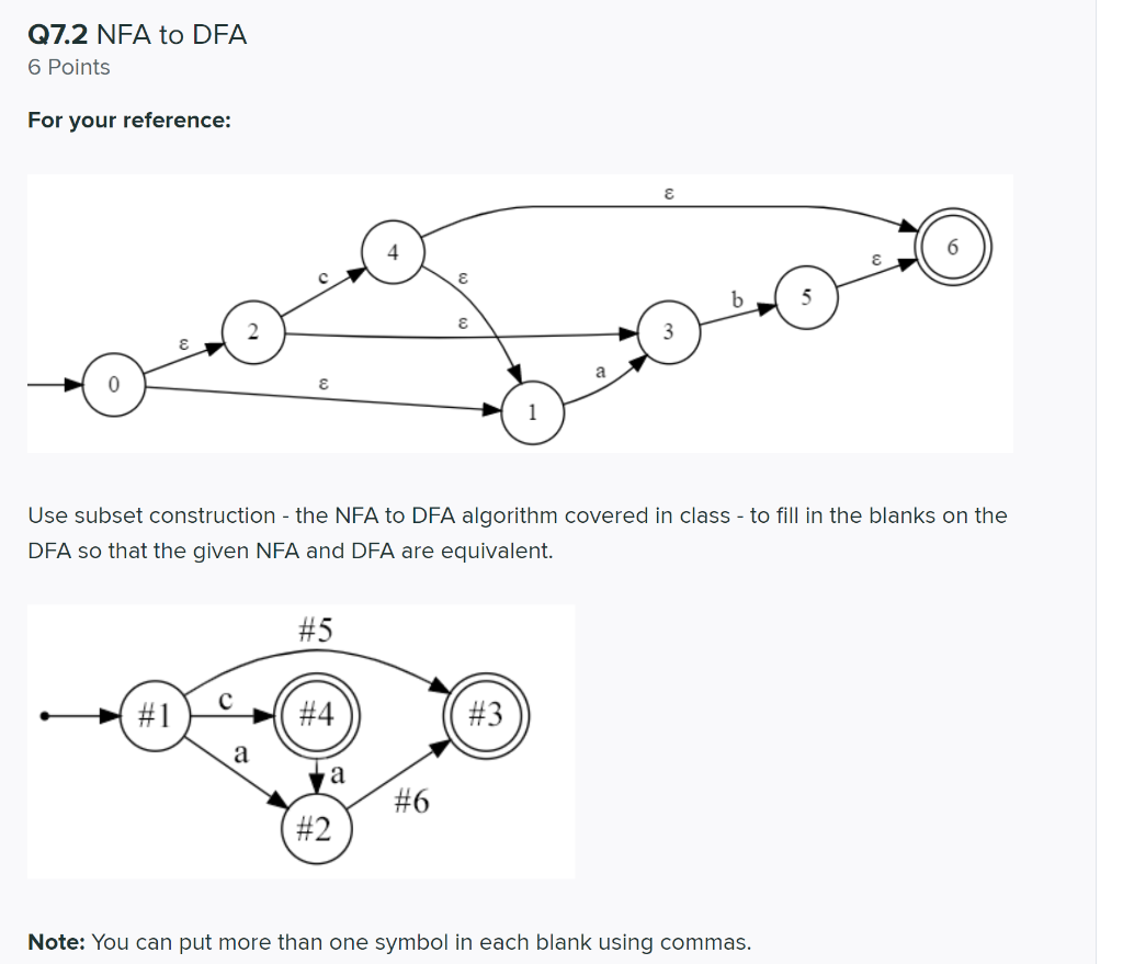 Solved Q7.2 NFA to DFA 6 Points For your reference: E 4 E 5 | Chegg.com