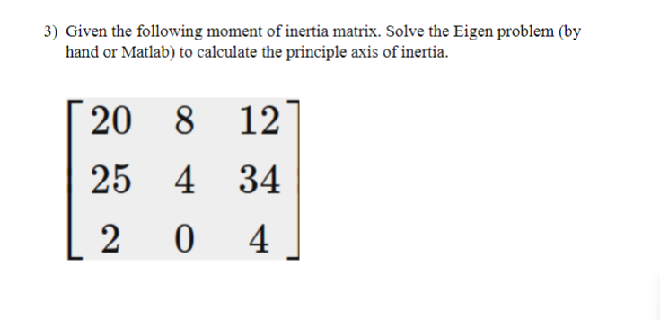 Solved 3) Given the following moment of inertia matrix. | Chegg.com