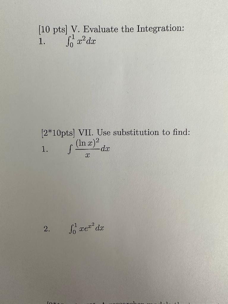 Solved [10 pts] V. Evaluate the Integration: 1. ∫01x2dx | Chegg.com