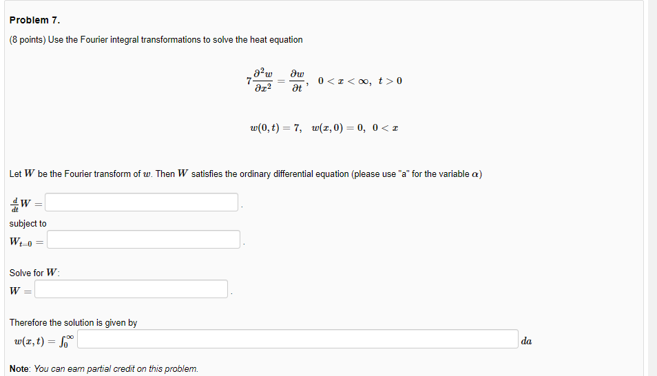 Solved Problem 7. (8 points) Use the Fourier integral | Chegg.com