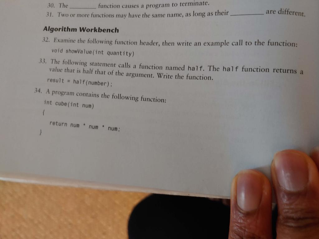 Solved 30. The function causes a program to terminate. 31. | Chegg.com