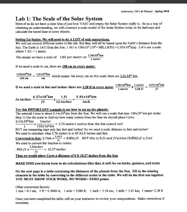 Solved 1 meter син ft Astronomy 106 Lab Manual Spring 2018 | Chegg.com