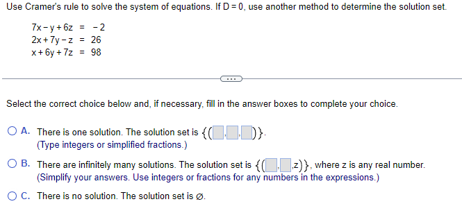 Solved Jse Cramer's rule to solve the system of equations. | Chegg.com
