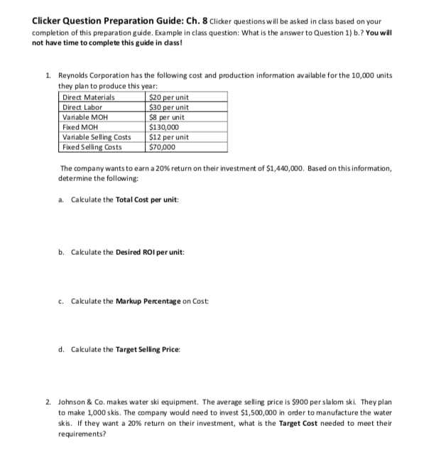 Solved Clicker Question Preparation Guide: Ch. 8 Clicker | Chegg.com