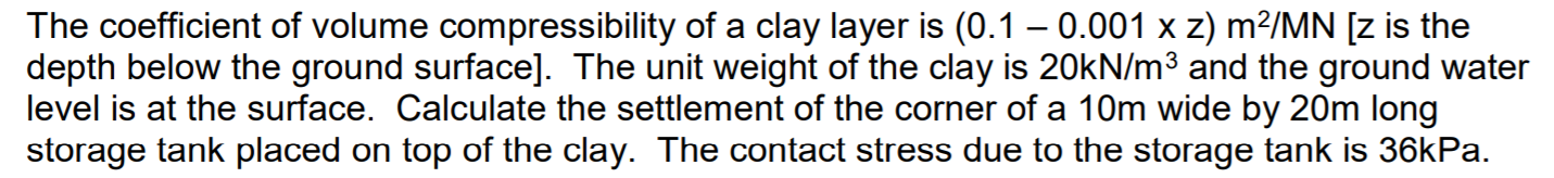 Solved The coefficient of volume compressibility of a clay | Chegg.com